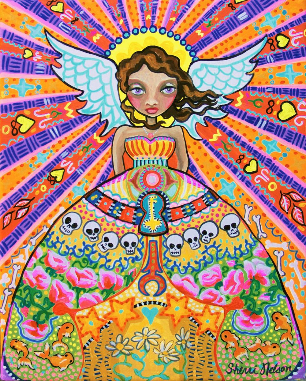 Dawn Angel Mexican Folk Art Print Calavera Voodoo Sugar Skull ...