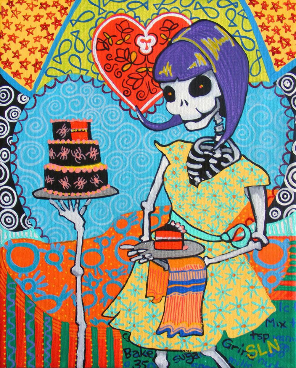 Skeleton Cupcake Baker, 50s Pin Up Rockabilly Day Of The Dead Calavera ...
